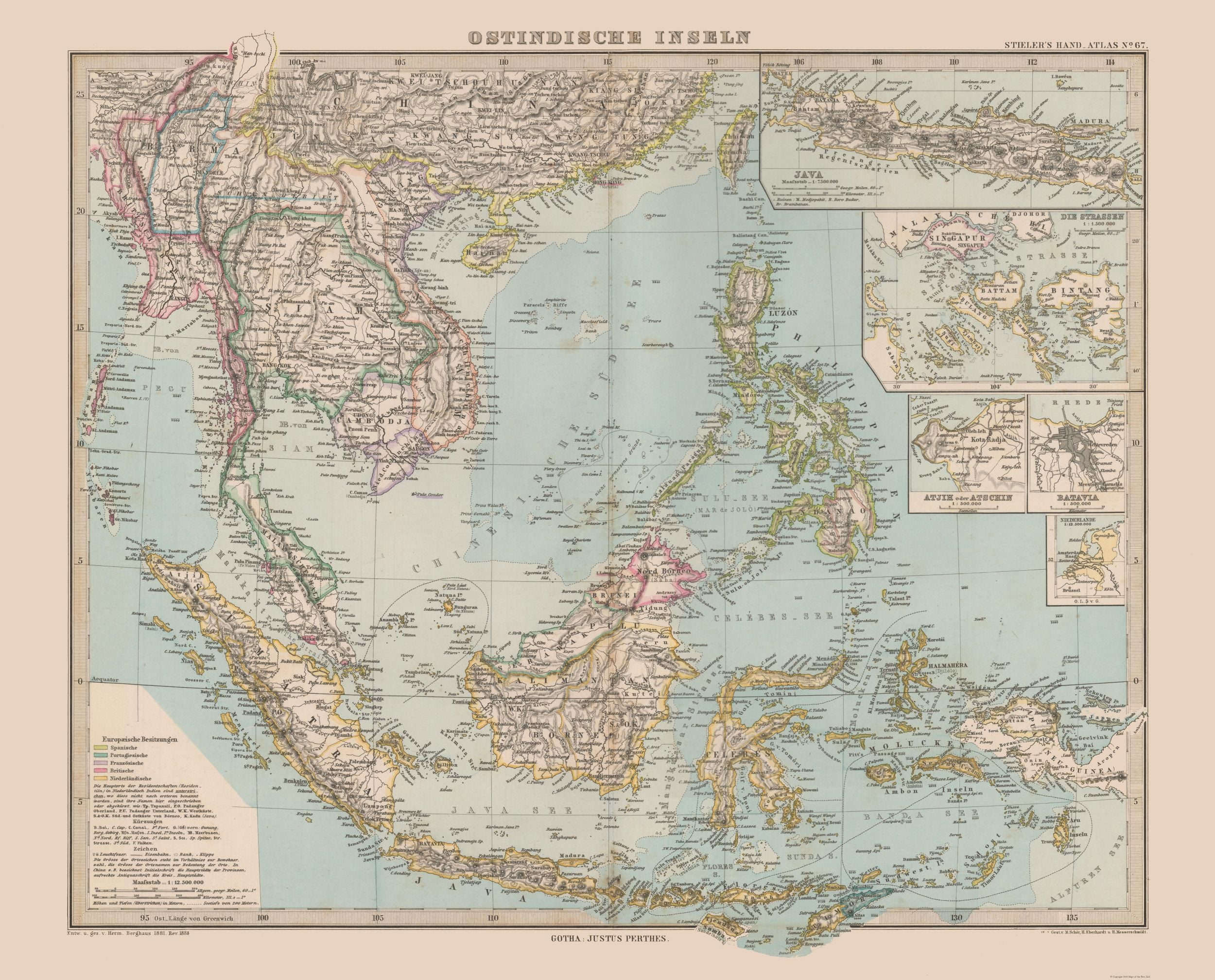 Historic Map - Asia Southeast - Stieler 1885 - 27.68 x 23 - Vintage ...