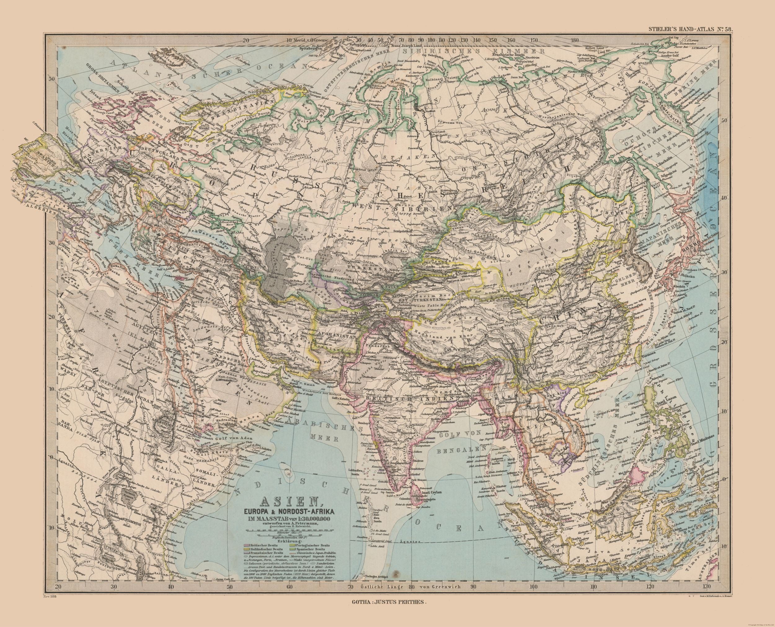Historic Map - Asia - Stieler 1885 - 28.42 x 23 - Vintage Wall Art ...
