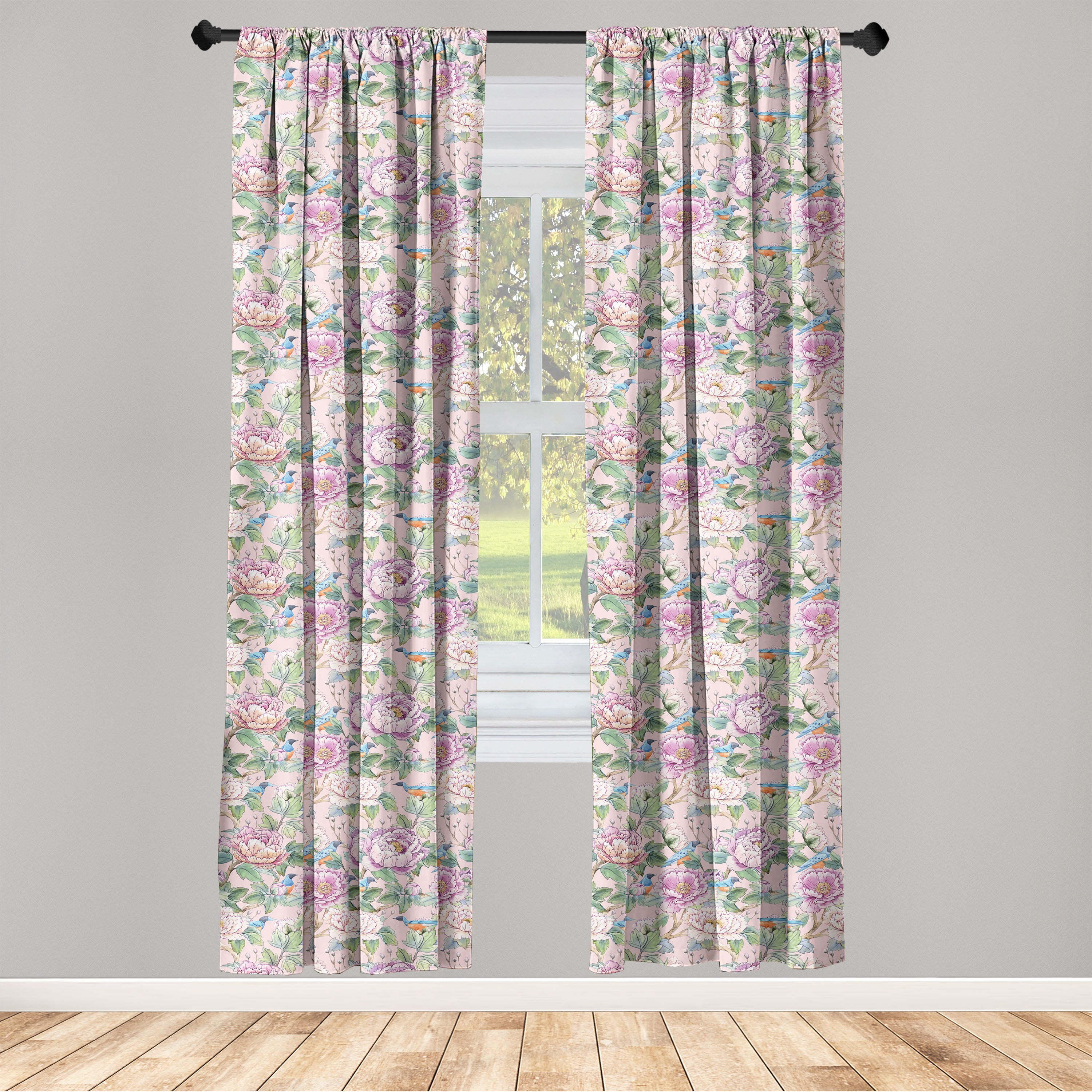 Asia Window Curtains, Colorful Chinese Flowers Watercolor Summer Floral ...