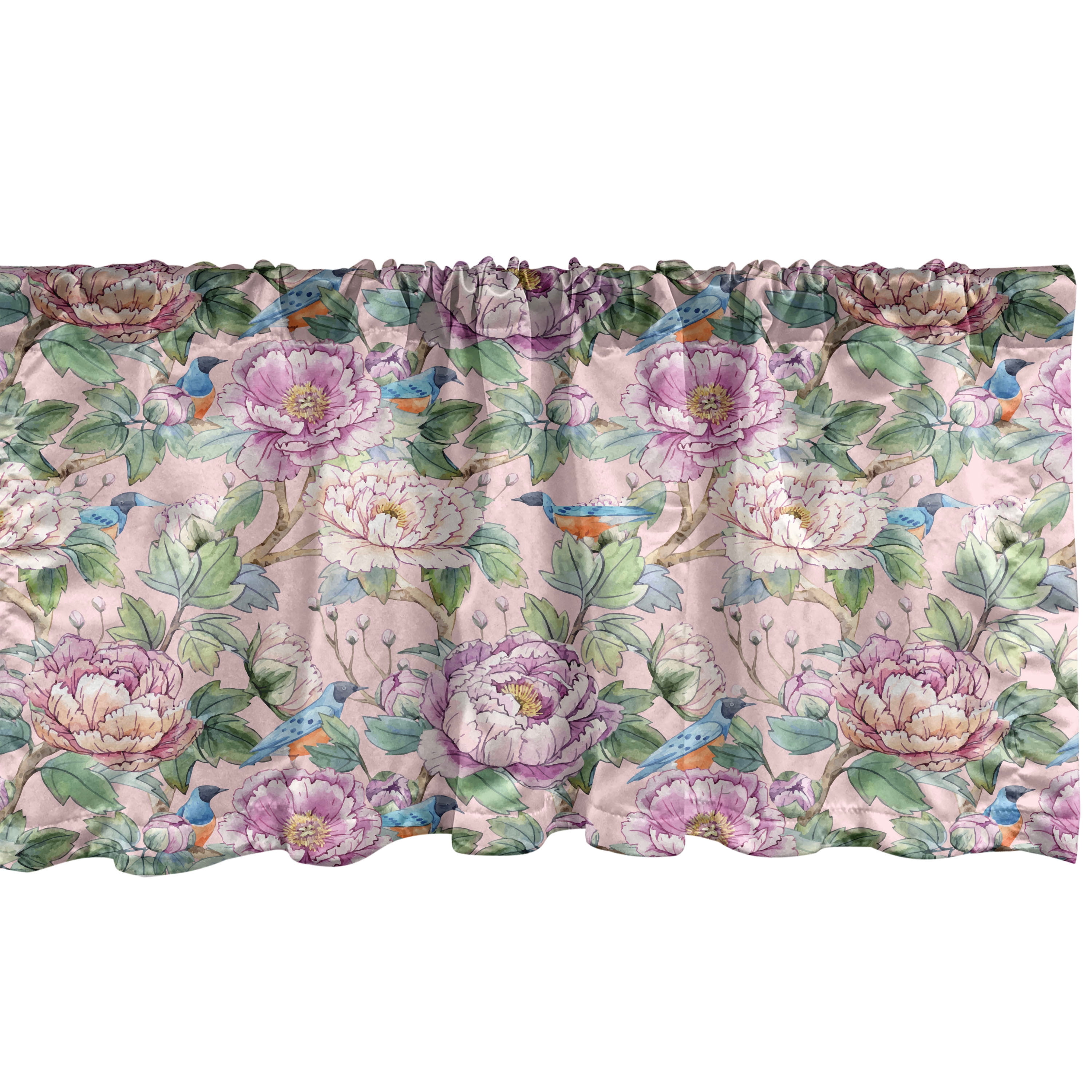 Asia Window Valance, Colorful Chinese Flowers Watercolor Summer Floral ...