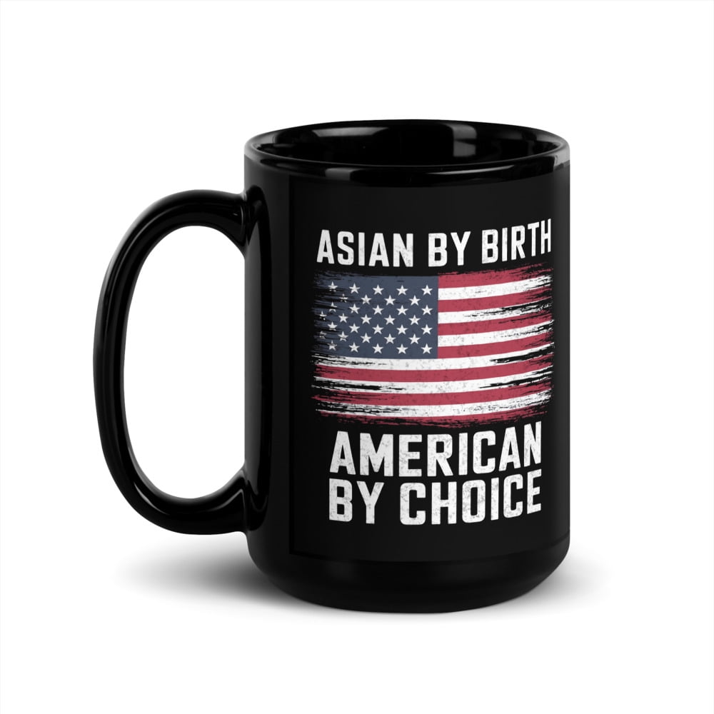 Asian American US Flag Black Glossy Mug, Asian By Birth American By ...