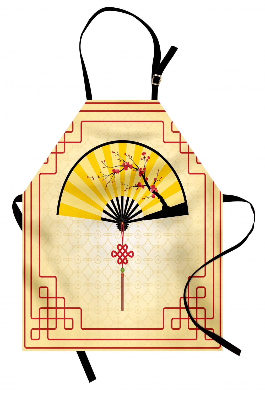 Asian Apron Japanese Culture Hand Fan with Cherry Blossom and ...