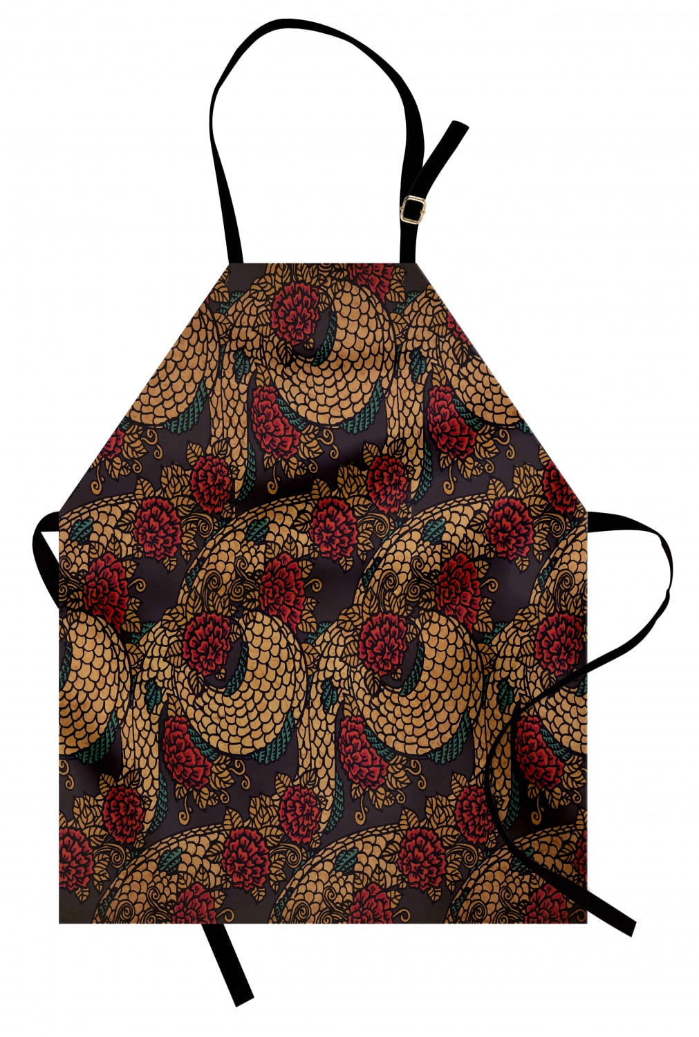 Asian Apron Traditional Ancient Design Roses and Dragon Eastern Chinese ...