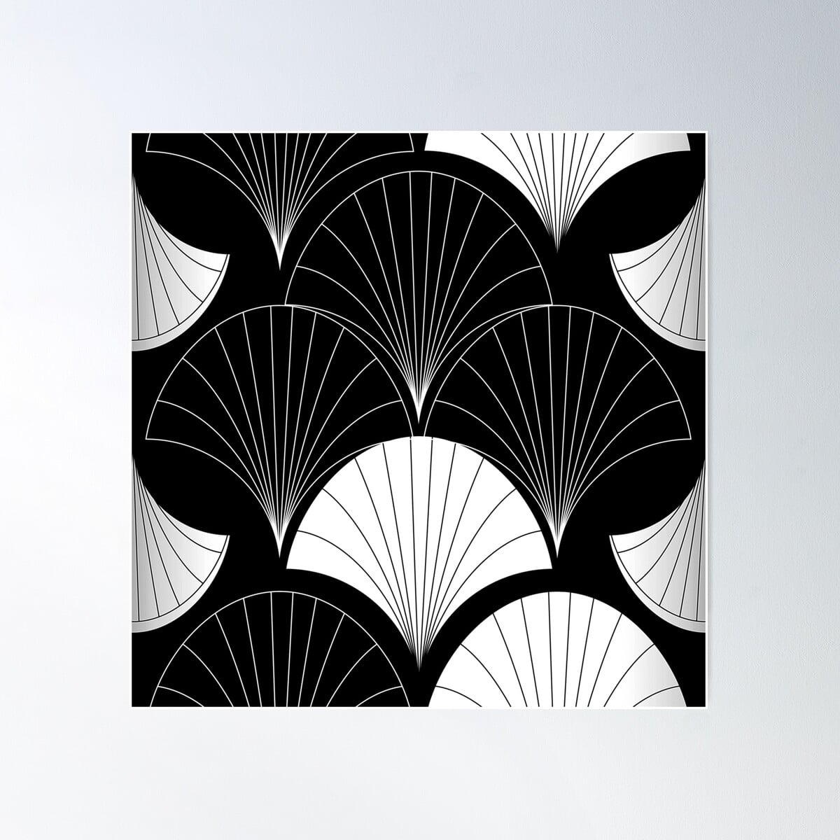Asian Art Deco Black And White Fan Pattern Poster Wall Art, Modern Wall ...