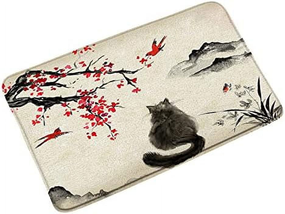 Asian Bath Mat Cherry Blossom Chinese Orient Cat Japanese Bird ...