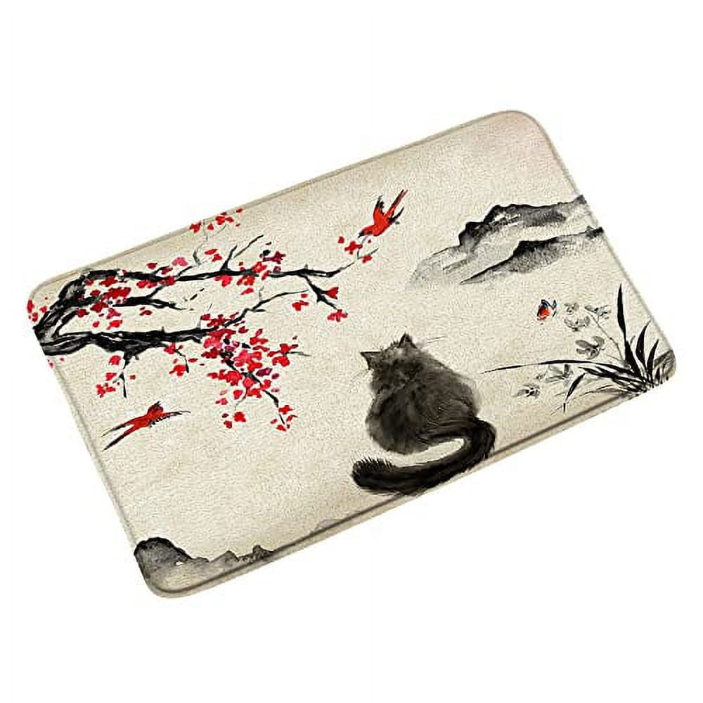 Asian Bath Mat Cherry Blossom Chinese Orient Cat Japanese Bird ...