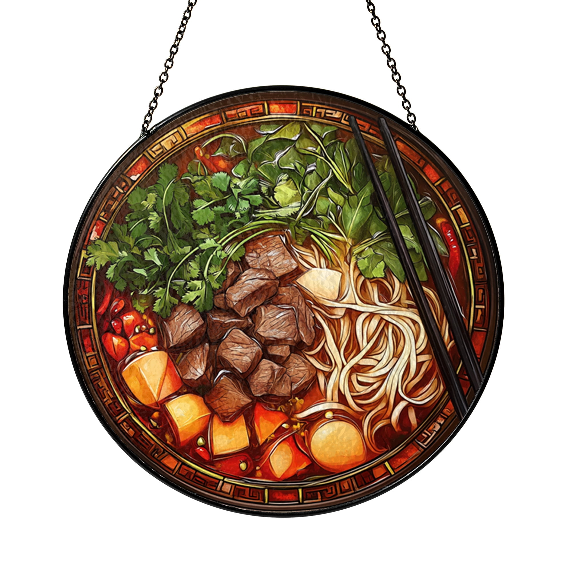 Asian Beef Noodle Soup Bowl Stained Glass Style Suncatcher Window ...