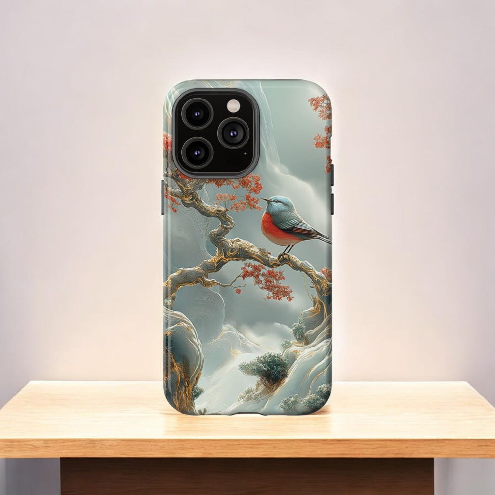 Asian Bird Wintery Mountain Tree Scenery Phone Case 17 16 15 14 13 12 ...