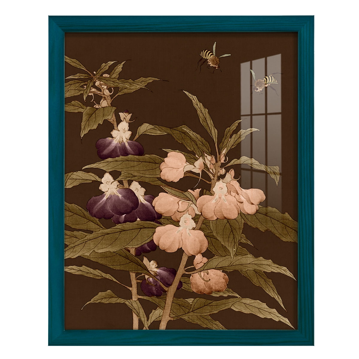 Asian Brocade IV - Framed Print w/glass - Ocean Blue - Walmart.com