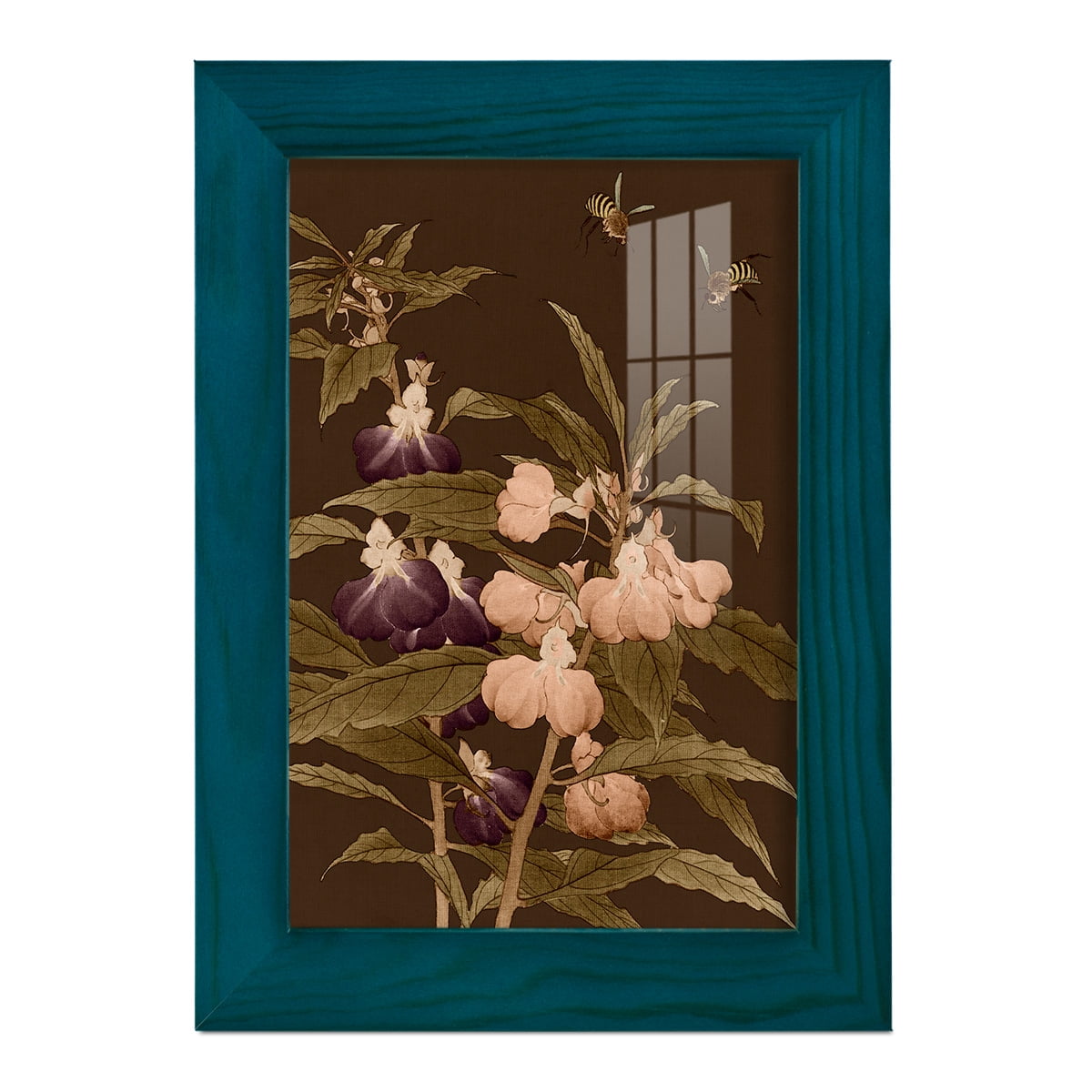 Asian Brocade IV - Framed Print w/glass - Ocean Blue - Walmart.com