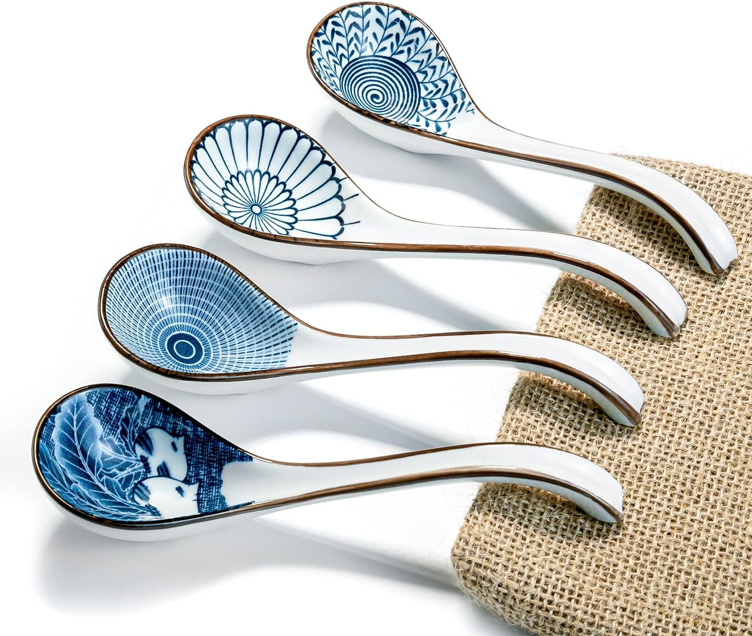 Asian Ceramic Soup Spoon, with Long Handle Easy to Hold, Non-slip ...