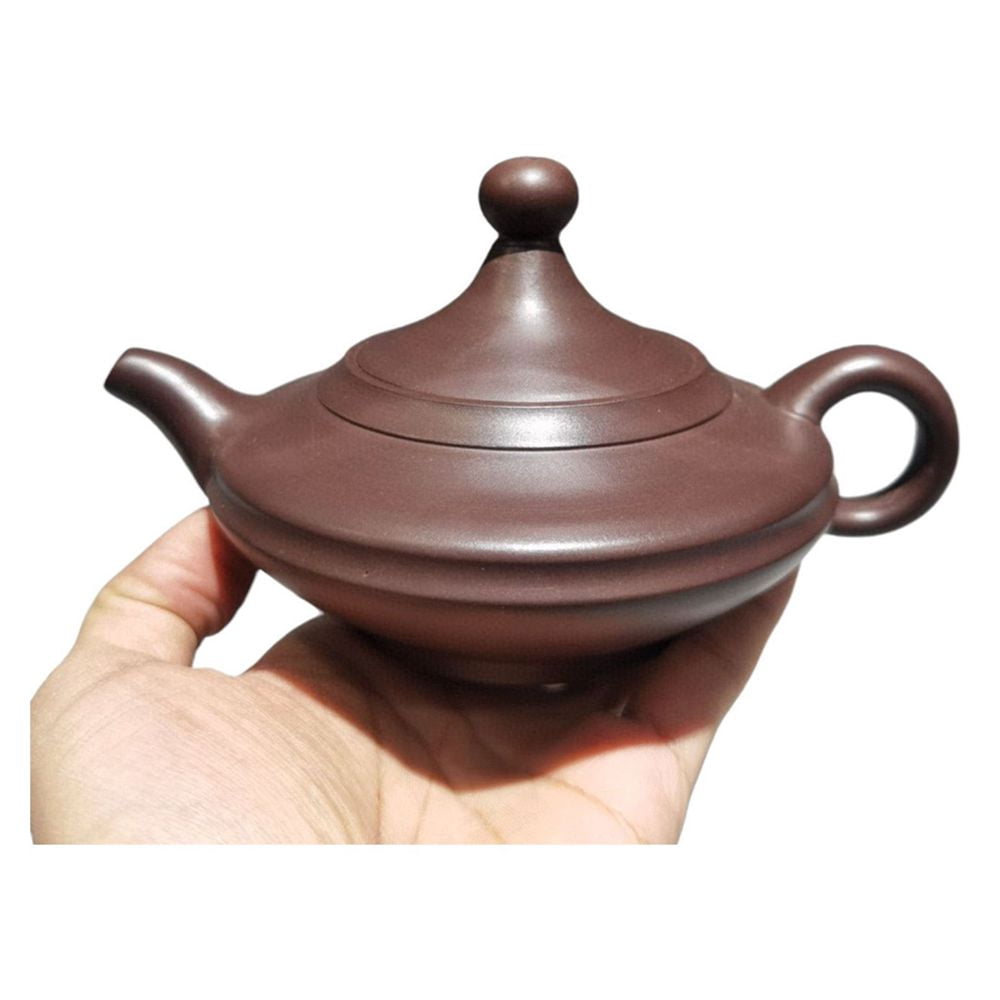Asian Clay Tea Pot Purple Kitchen Cute Bead Knob Flat Round Layered Low ...
