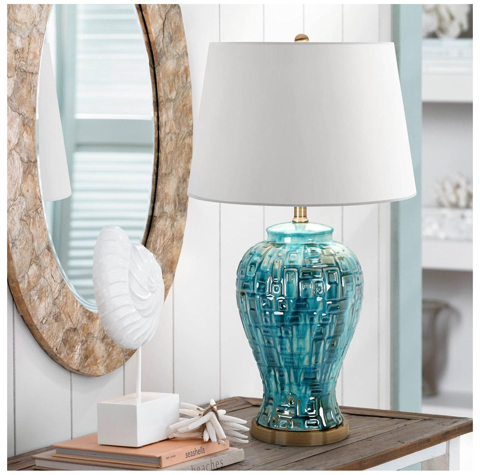 Asian Contemporary Table Lamp 27" Tall Ceramic Teal Glaze Patterned ...