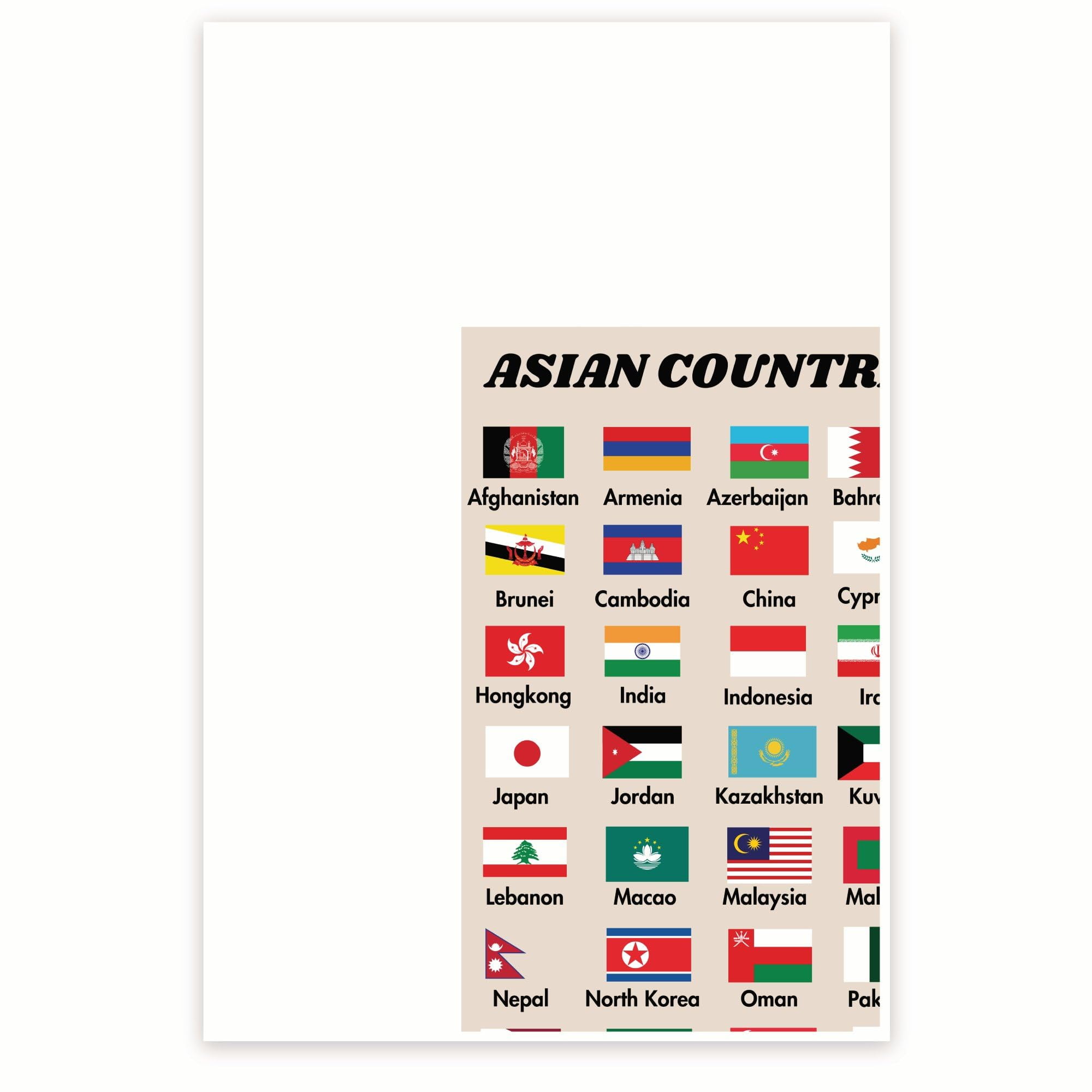 Asian Countries Flags Poster - Flags of Asia Chart - Asian Countries ...