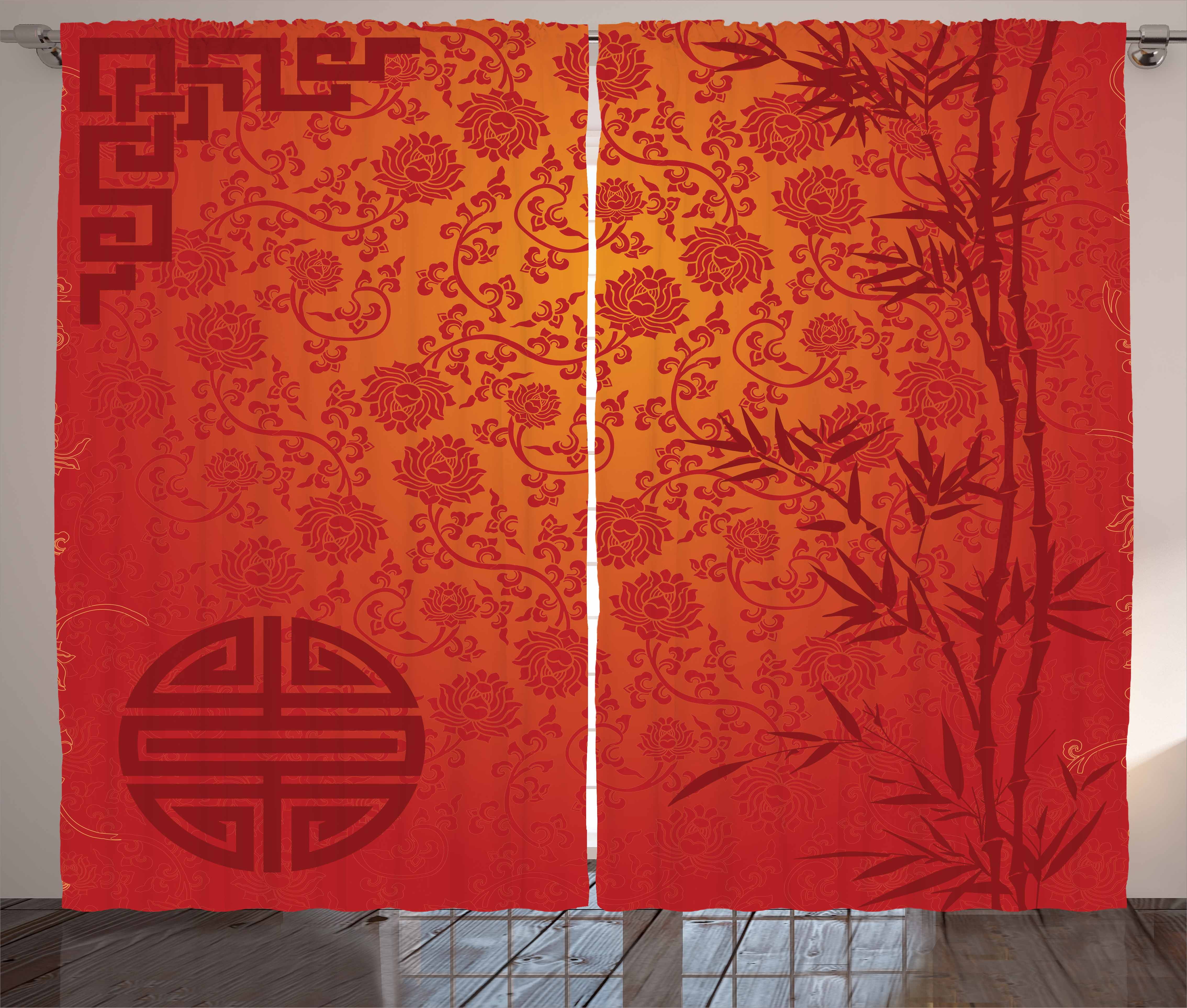 Ambesonne Chinese Curtains 2 Panel Set, Traditional Nature Art, 108" x ...