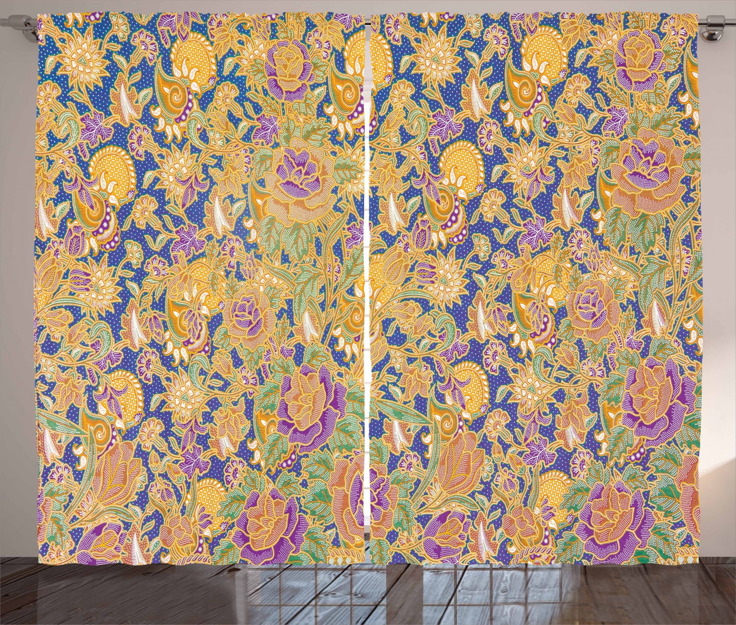 Ambesonne East Curtains 2 Panel Set, Graphic Indonesian Batik, 108" x ...