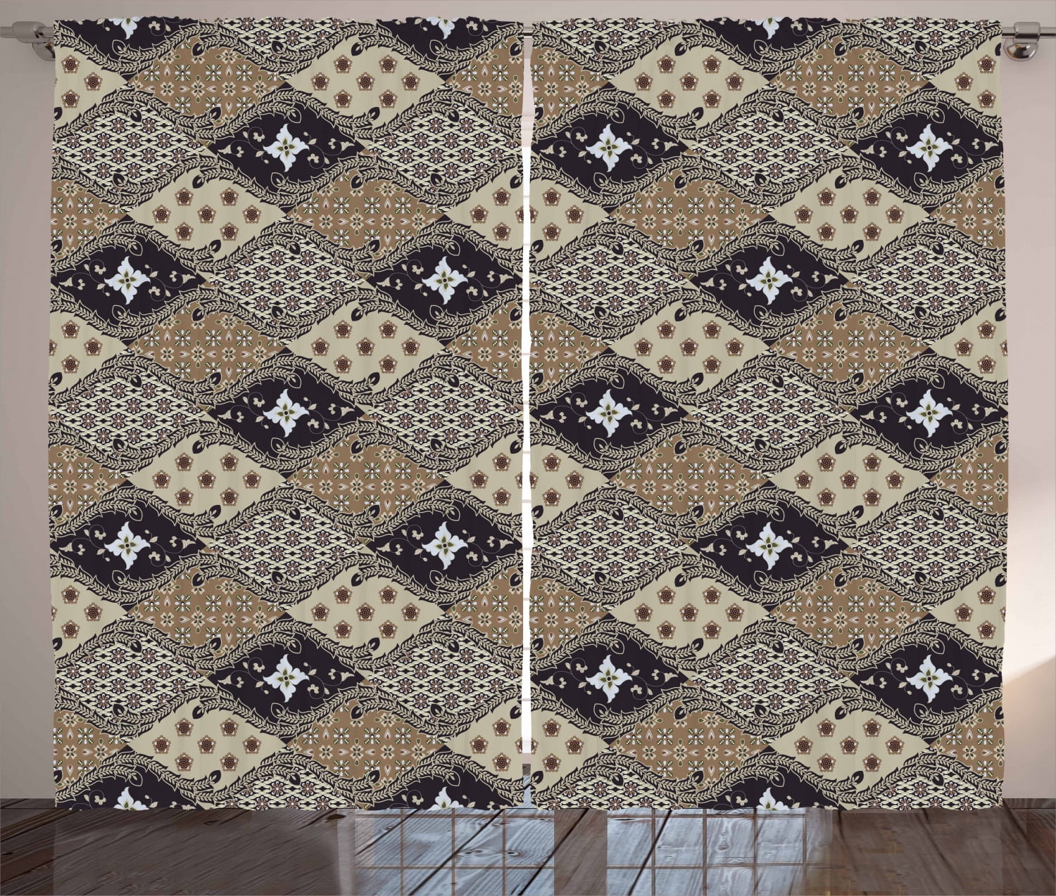 Ambesonne East Curtains 2 Panel Set, Old Fashioned Batik Pattern, 108 ...