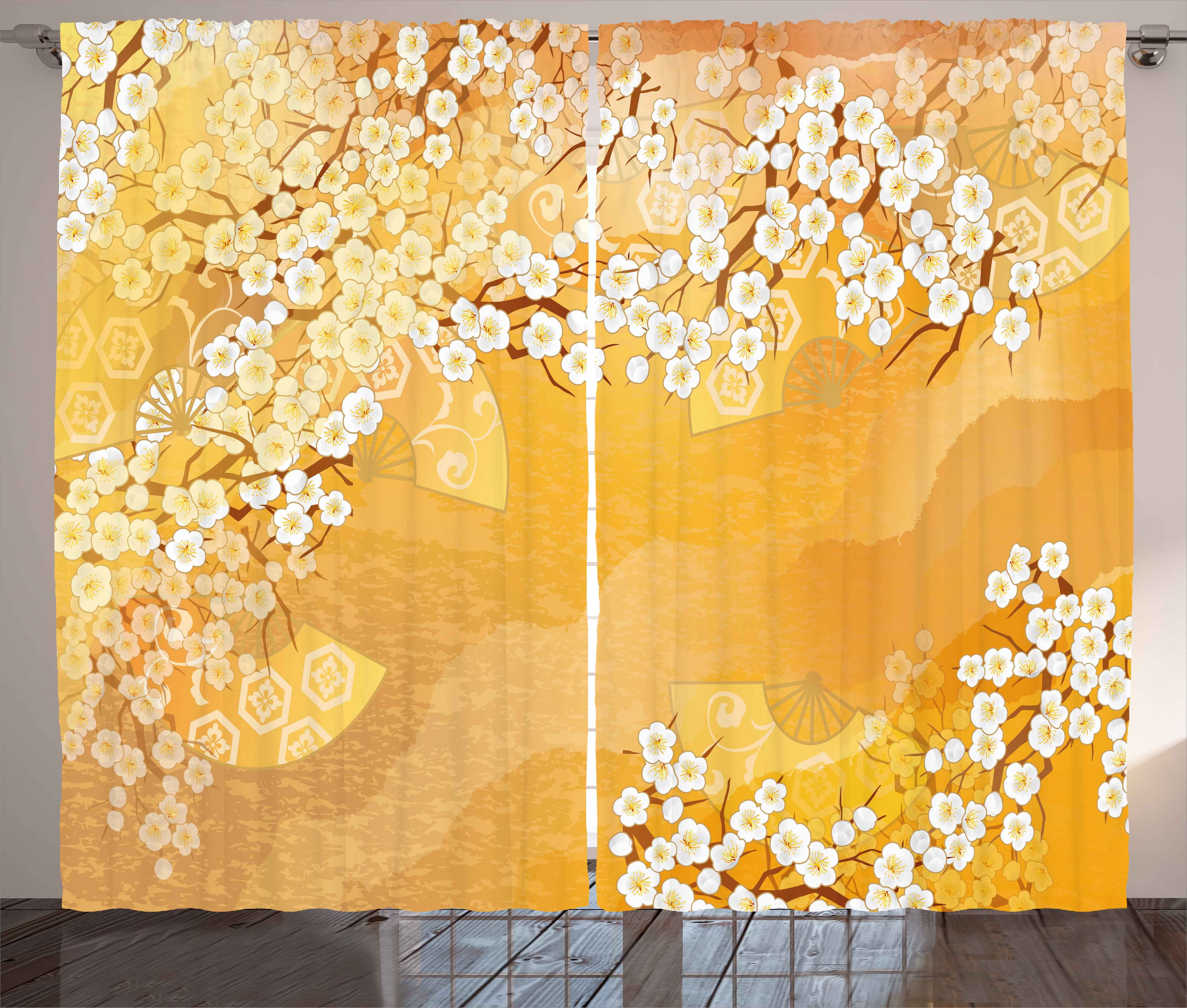 Ambesonne Japanese Curtains 2 Panel Set, Cherry Blossoms Layout, 108" x ...