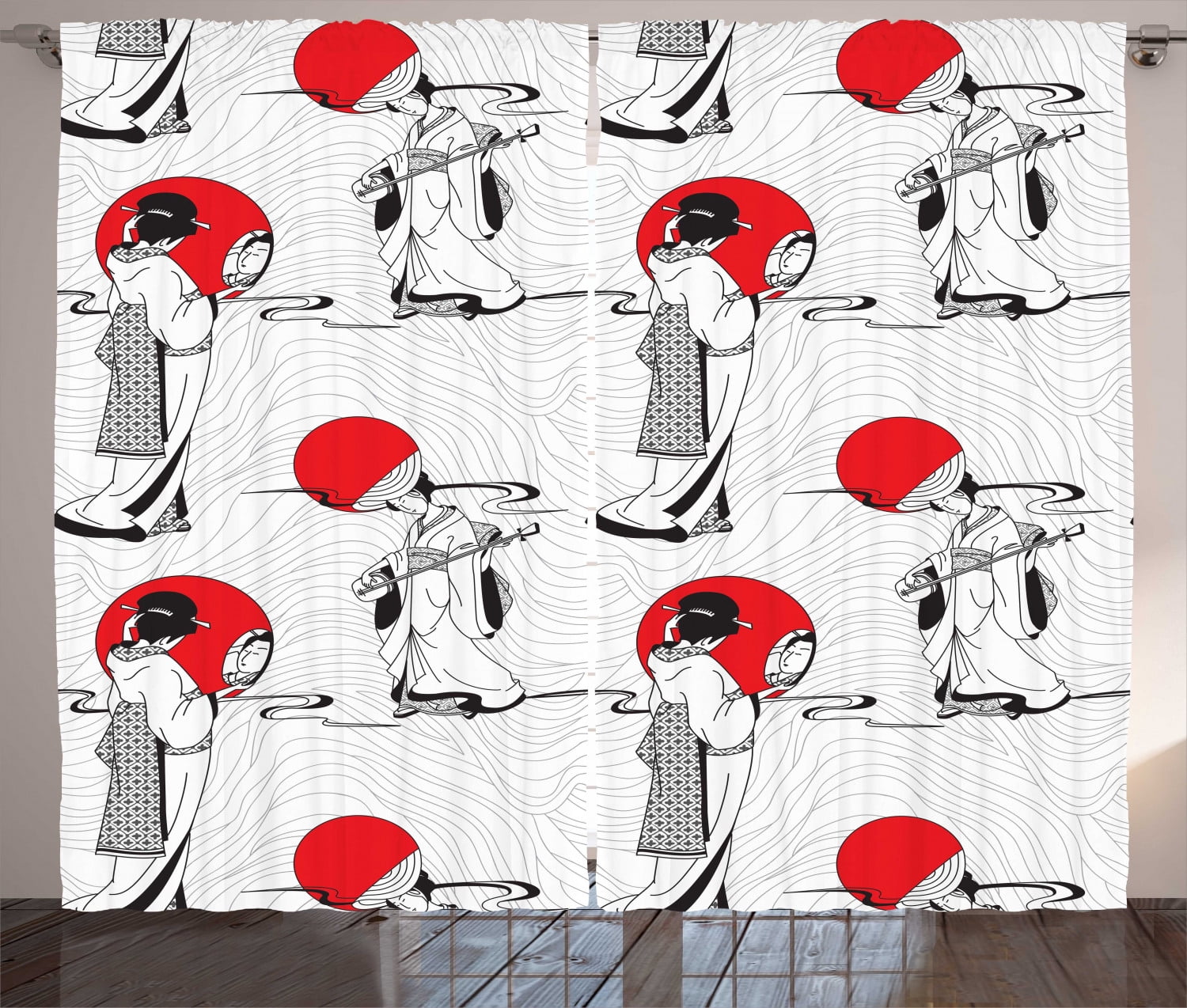 Ambesonne East Curtains 2 Panel Set, Modern Japanese, 108" x 84", Black ...