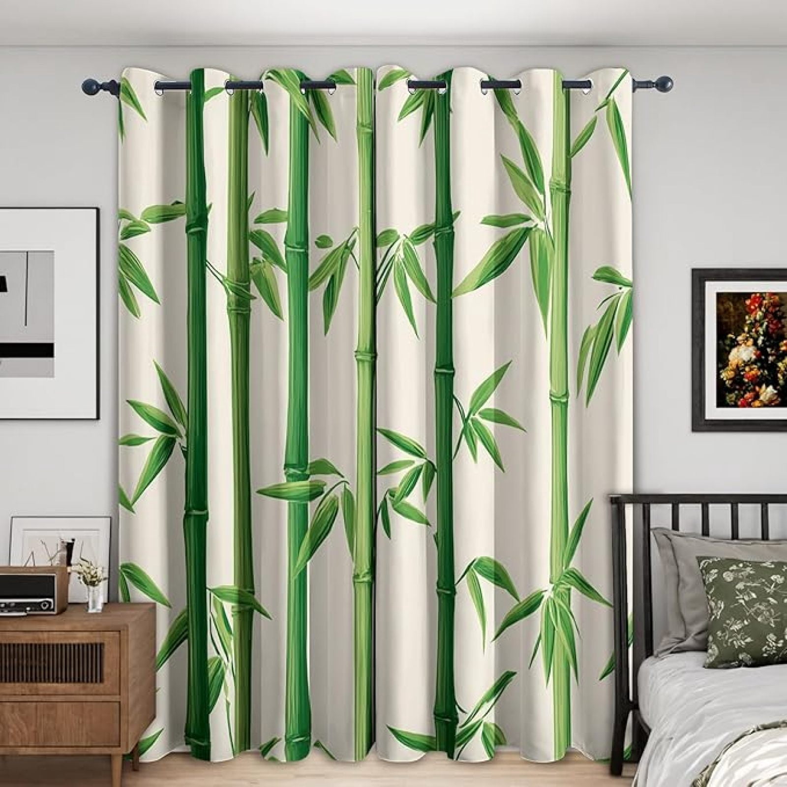 Asian Curtains for Bedroom - Green Leaf Window Curtains, Japanese ...