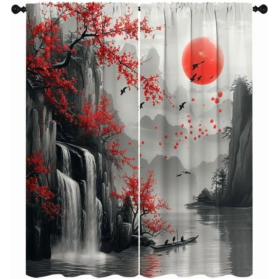 Asian Decor Curtains for Girls Home Decor Red Plum Blossom Branch ...