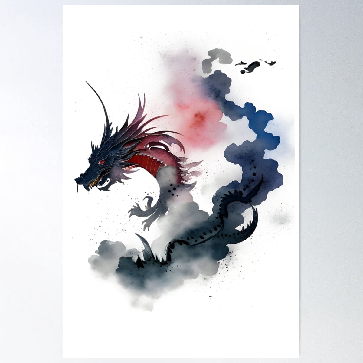 Asian Dragon In Ink Style Drawing Poster Wall Art Modern Wall Decor ...