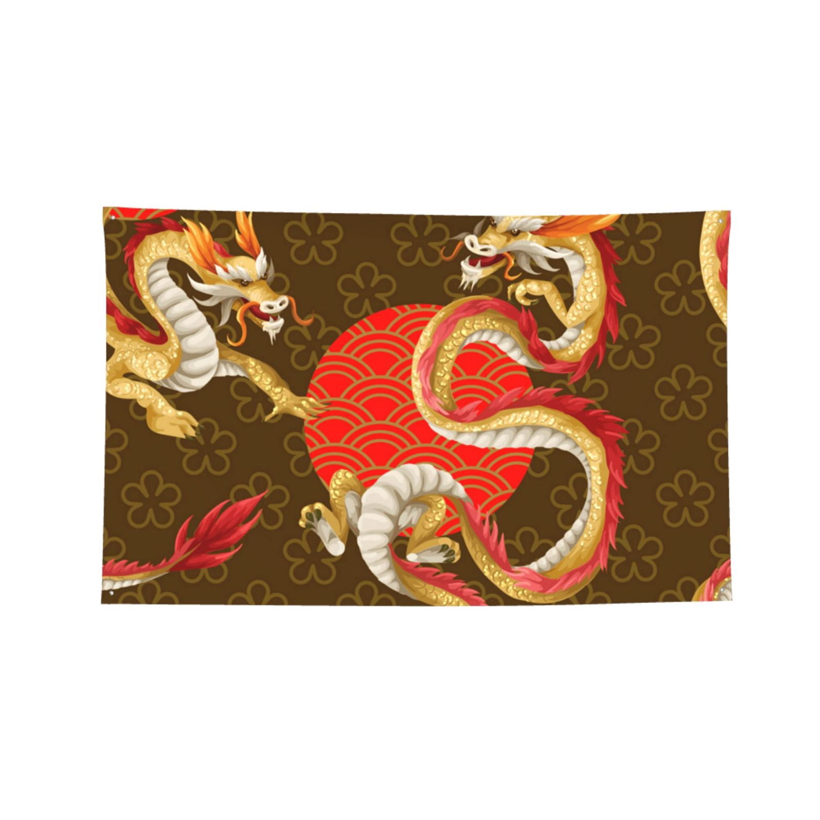 Asian Dragon Oriental Dragons Four Hole Decorated Banner Flag for ...