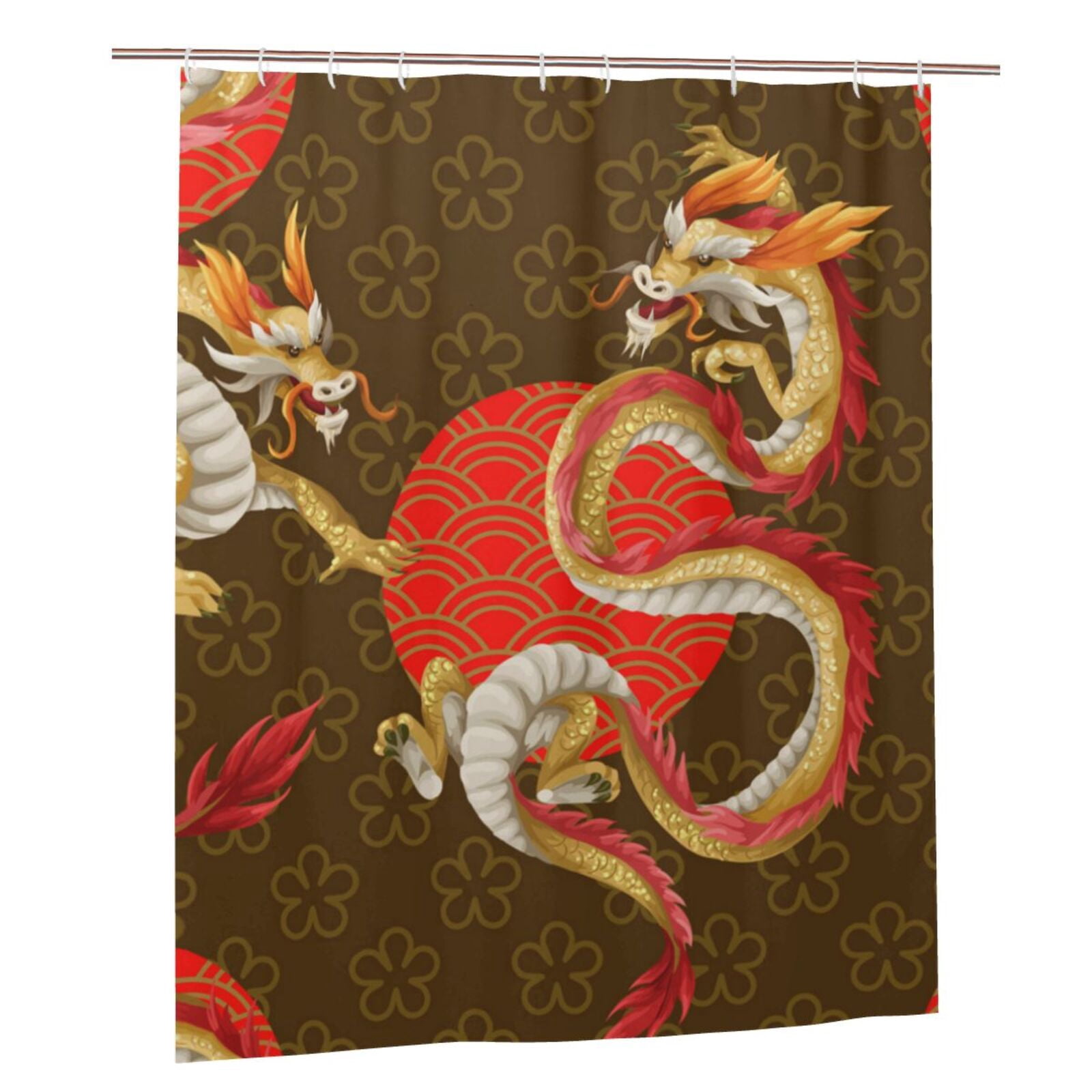 Asian Dragon Oriental Dragons Shower Curtain Set with Hooks Plastic ...