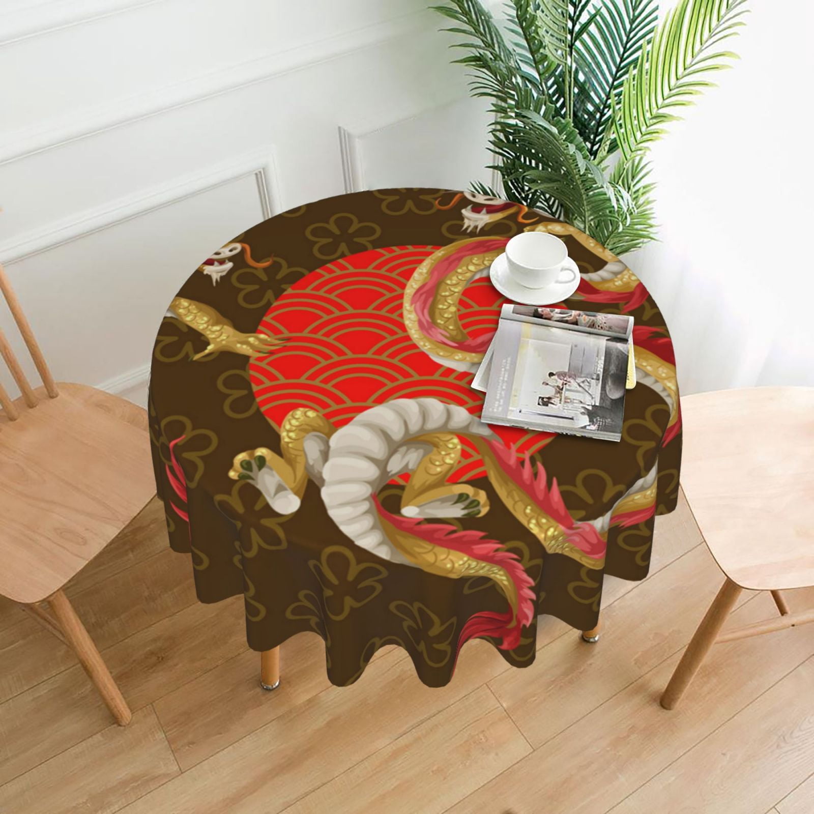 Asian Dragon Oriental Dragons Tablecloths Round 60 inch Fabric Table ...