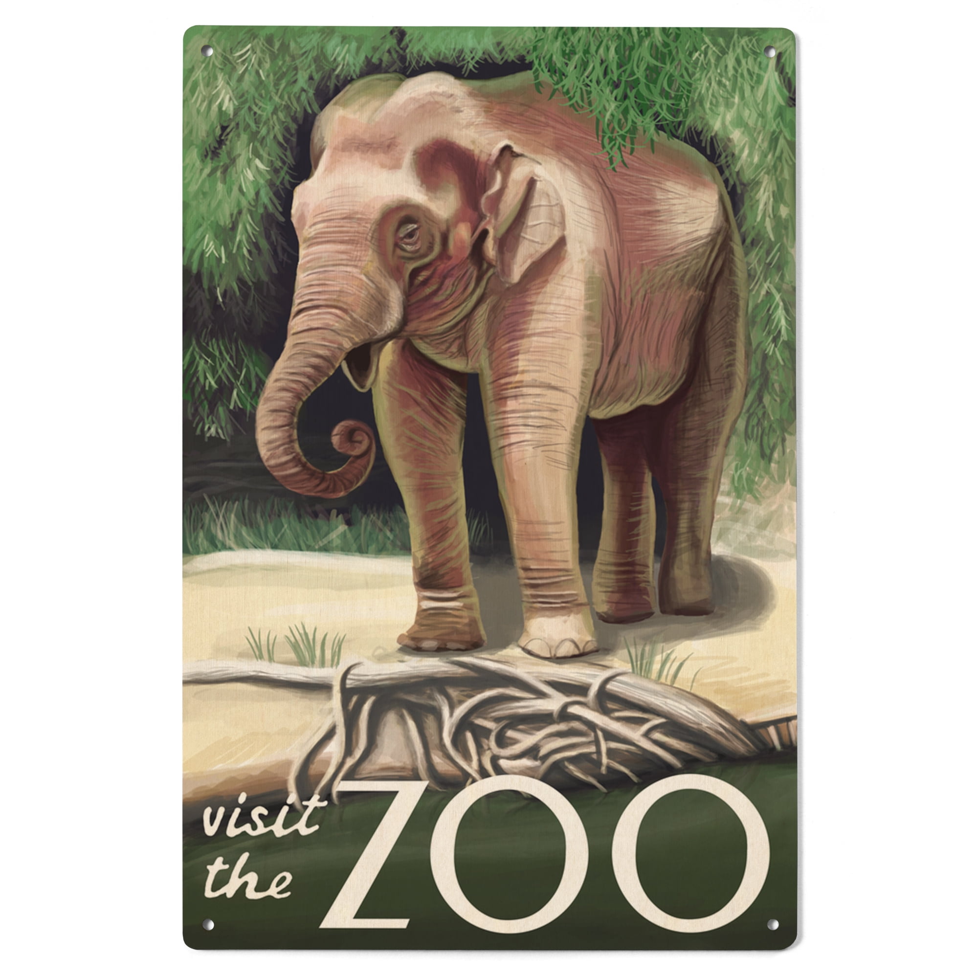 Asian Elephant, Visit the Zoo Birch Wood Wall Sign (6x9 Rustic Home ...