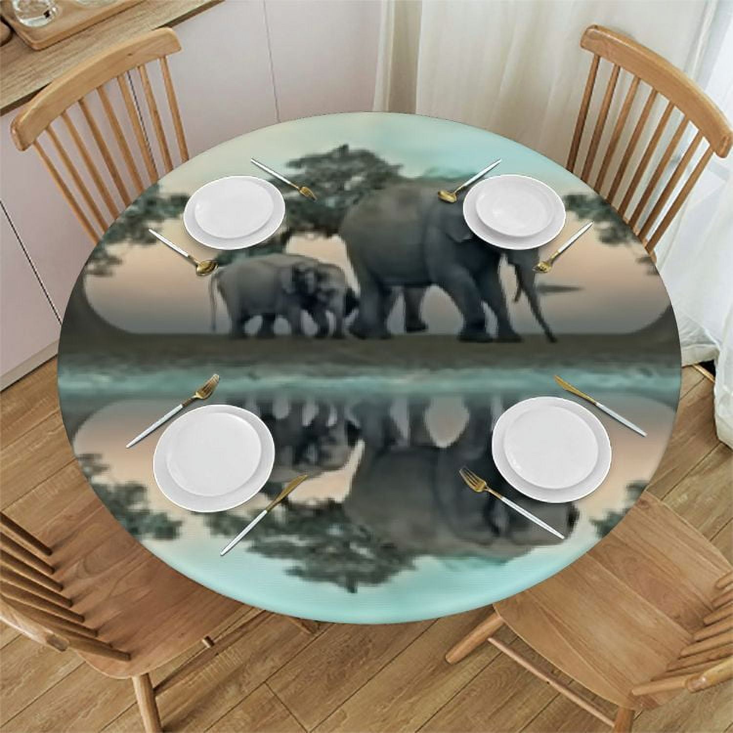 Asian Elephants Pattern Round decorative tablecloth can be washed and ...