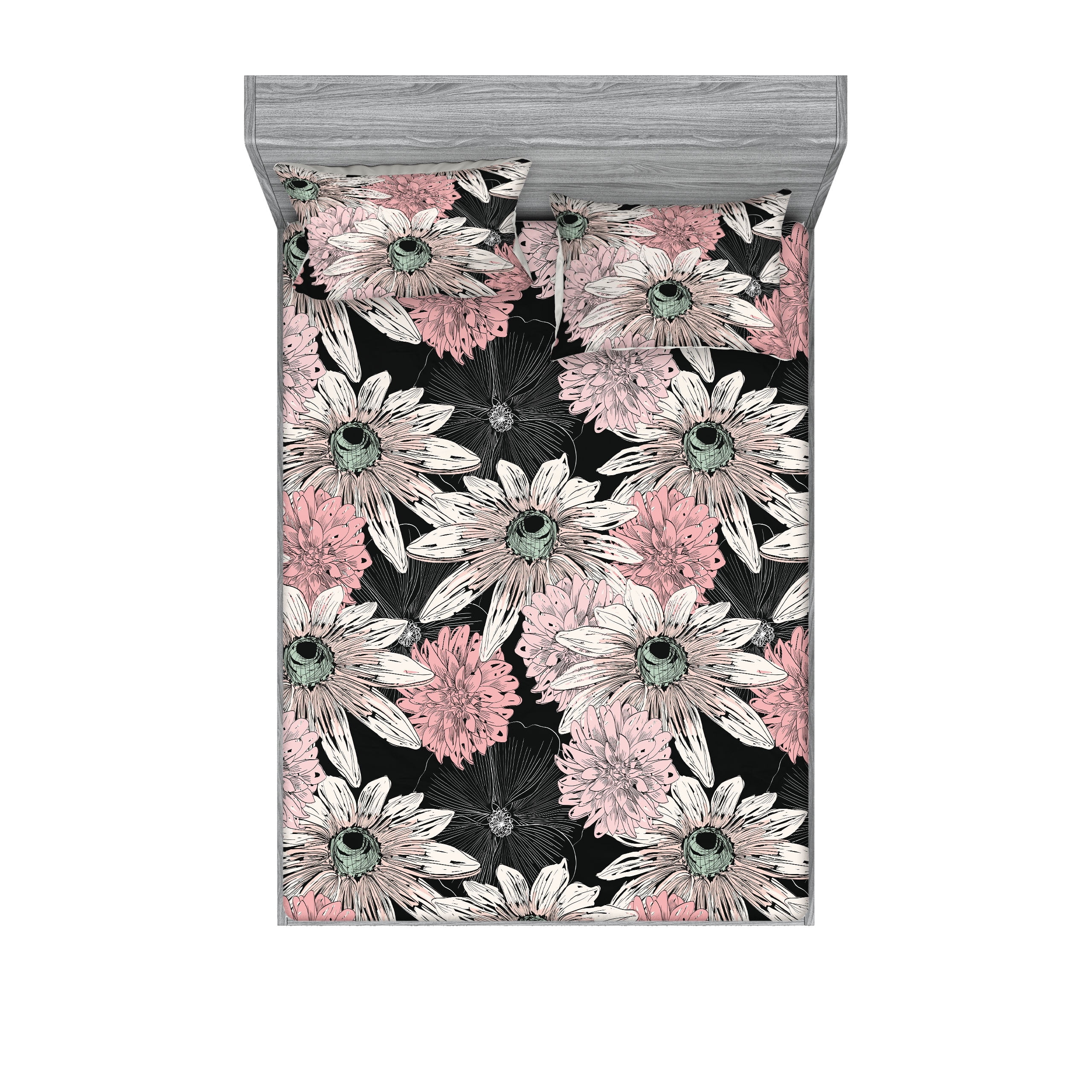 Asian Floral Fitted Sheet & Pillow Sham Set, Traditional Japanese Vibes ...