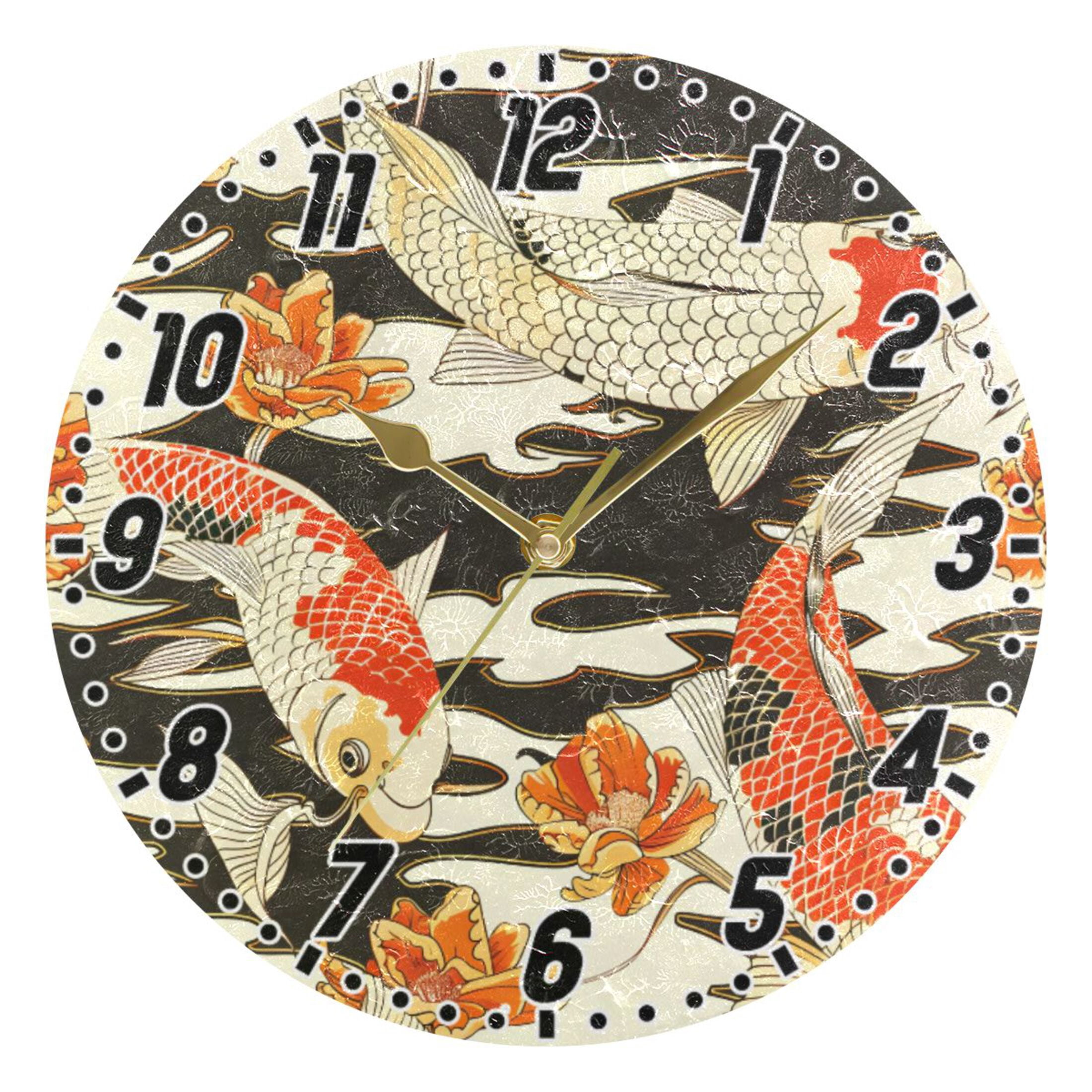 Asian Goldfish Wall Clock 9.8 inch Battery Operated Clocks Non-Ticking ...