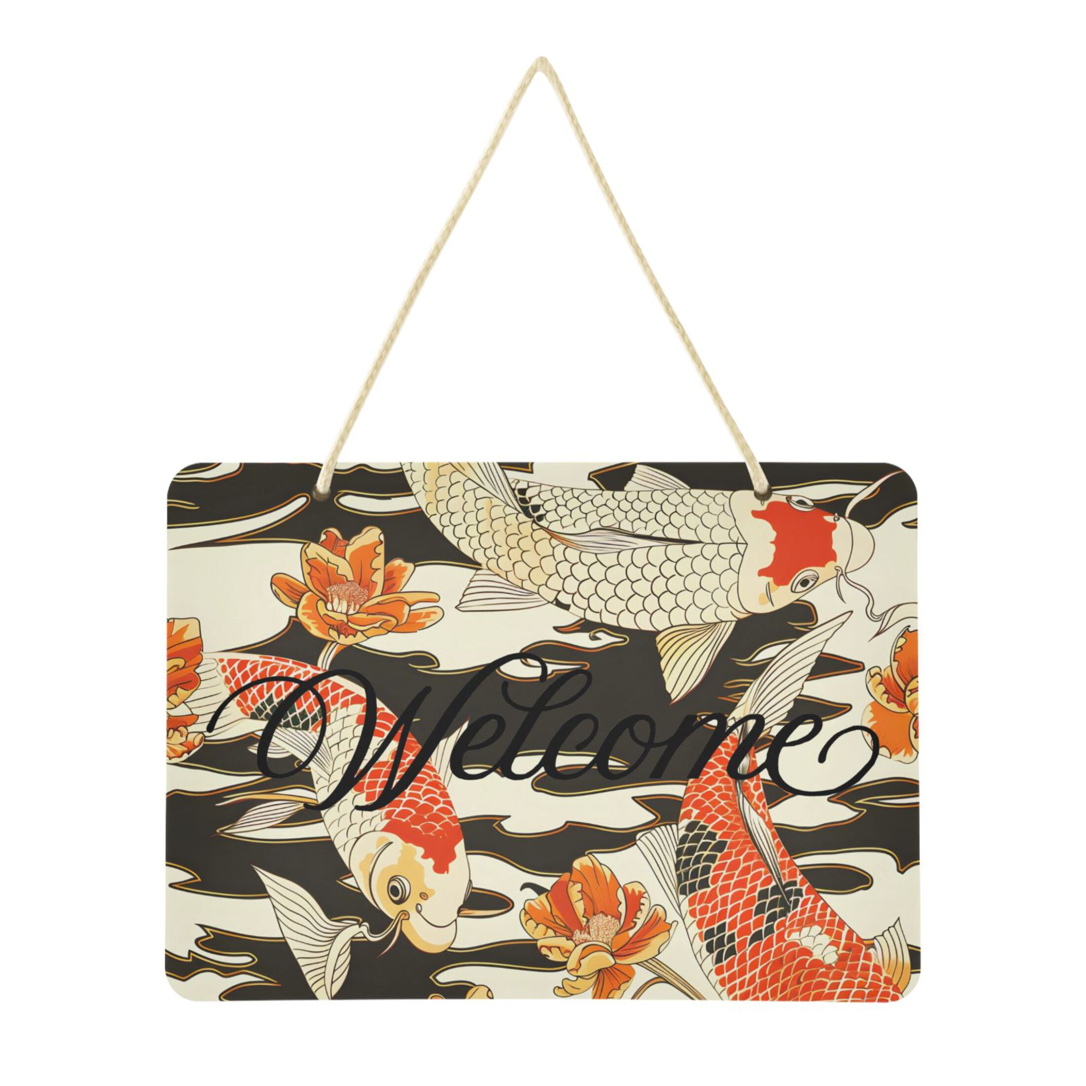 Asian Goldfish Welcome Sign Front Door PVC 14x10 inch Hanger Hello Sign ...