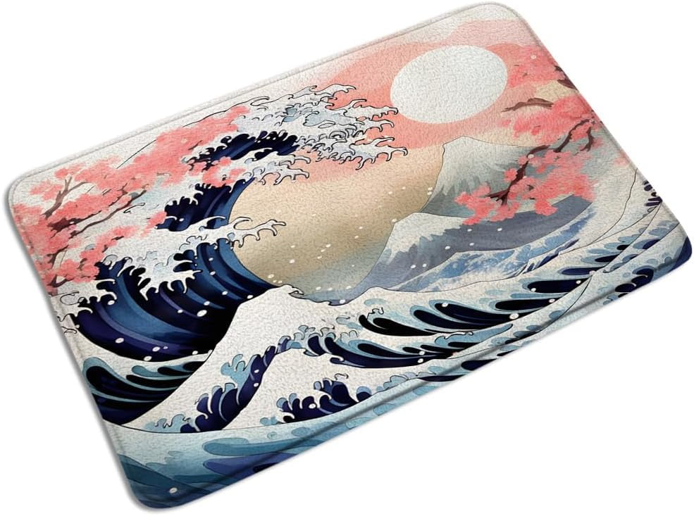 Asian Great Wave Bath Mat Japanese Kanagawa Nautical Sea Waves Ocean ...