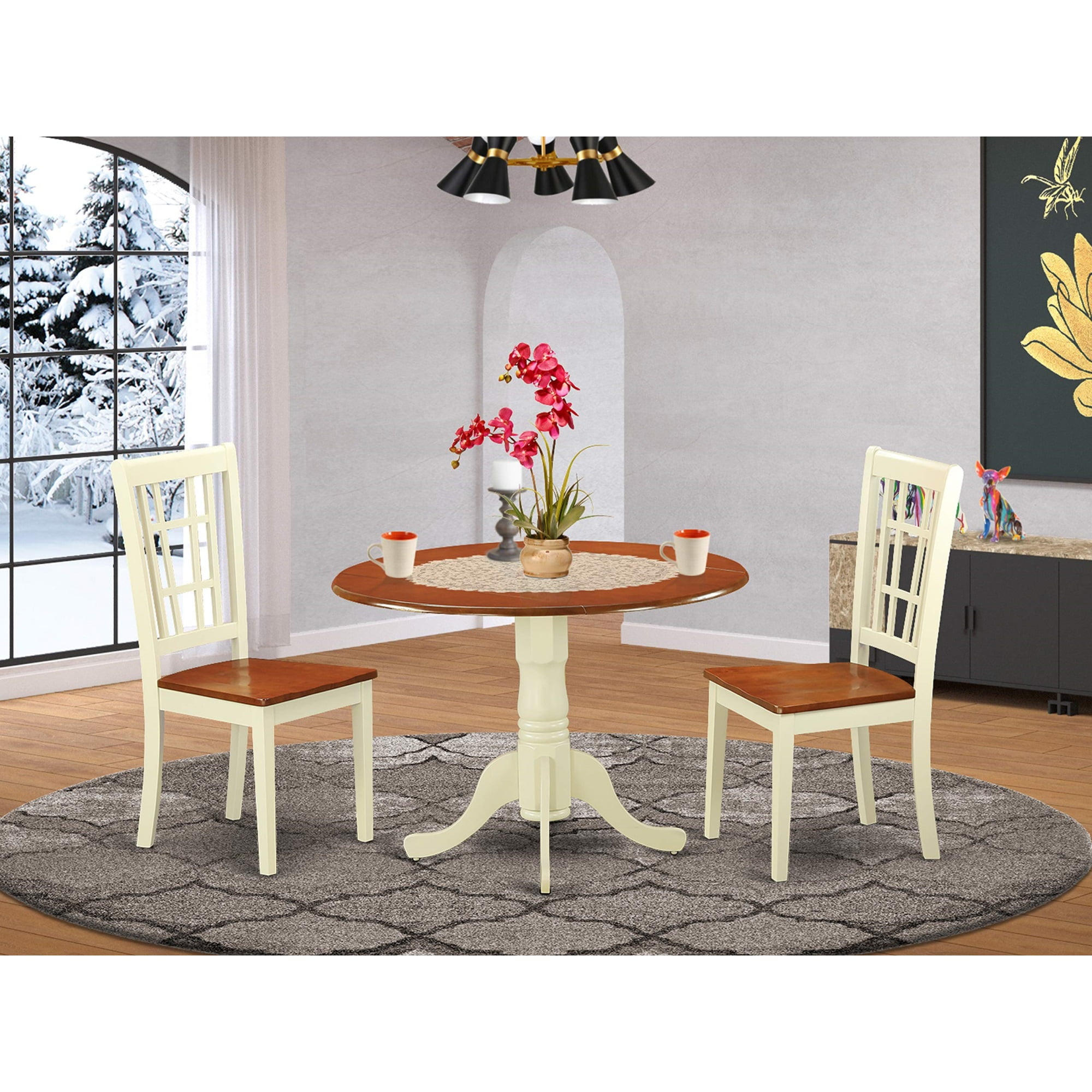 Asian Hardwood 3 Pc Kitchen Table Set for 2 | Drop Leaf Dining Table ...