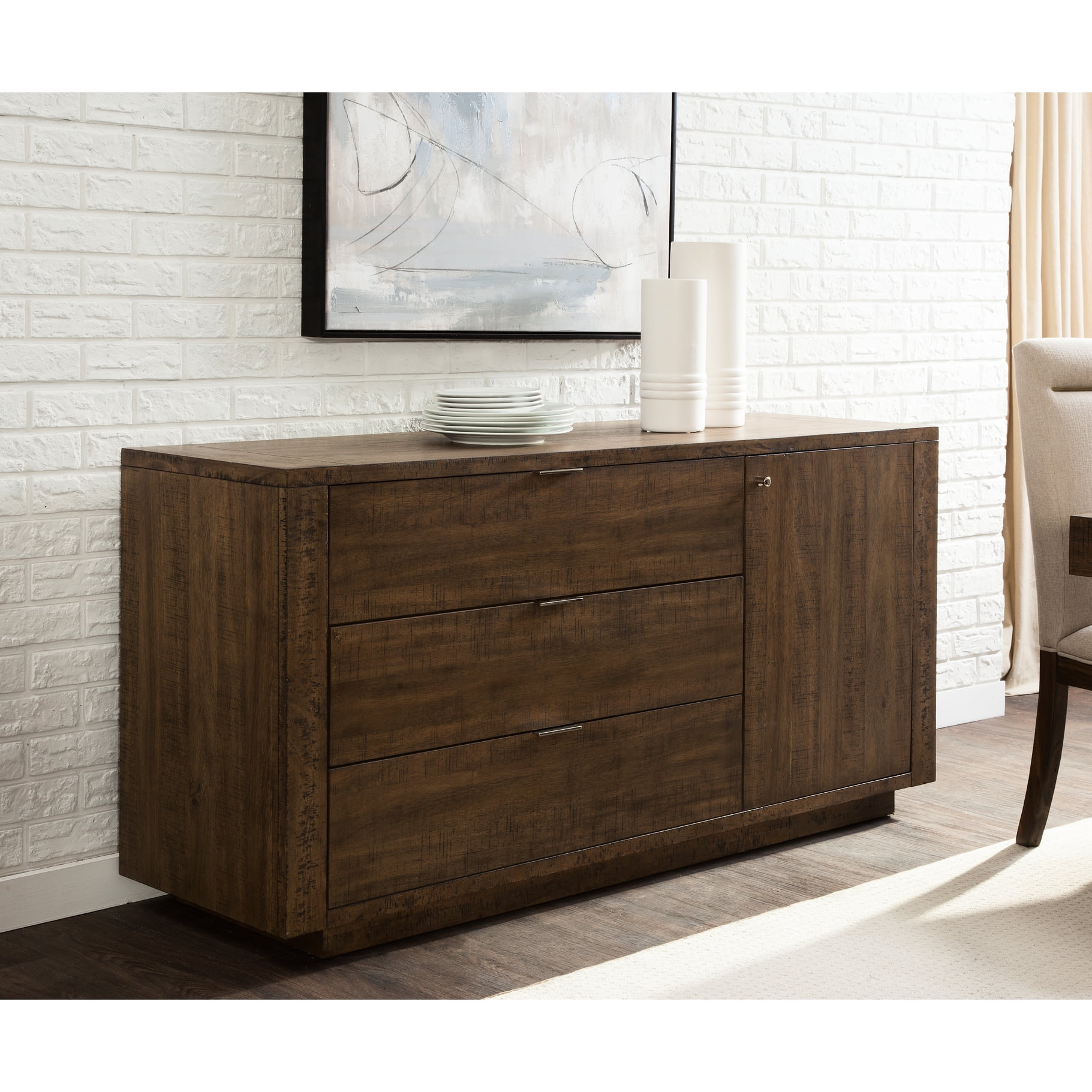 Asian Hardwood Solid Server In Dark Brown With Efficient Drawer System ...