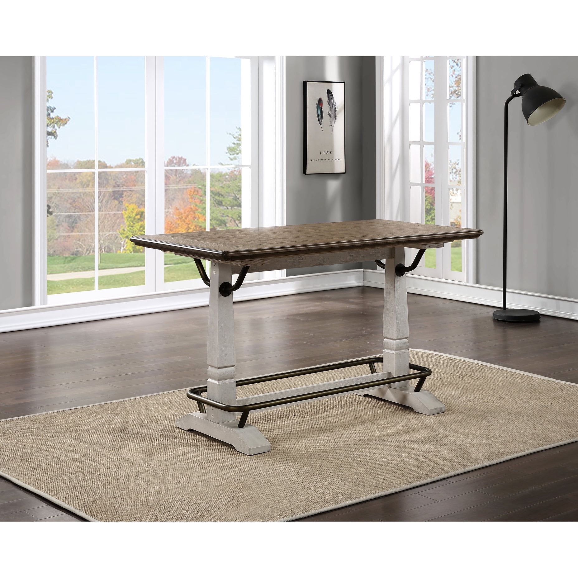 Asian Hardwood and Engineered Wood Table with Double Pedestal Seats Six ...