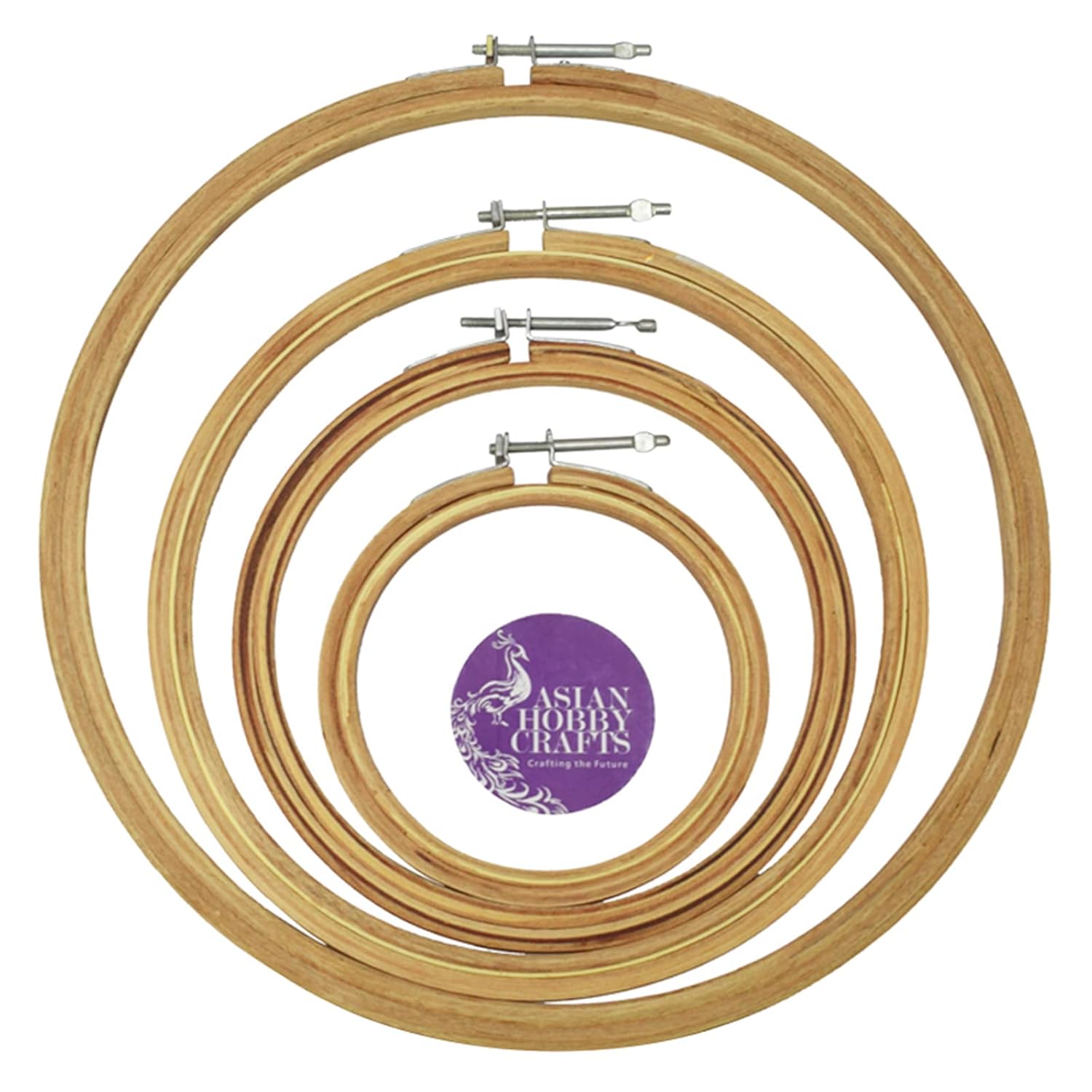 Asian Hobby Crafts 4 Pieces Wooden Embroidery Iron Ring Frame Size ...