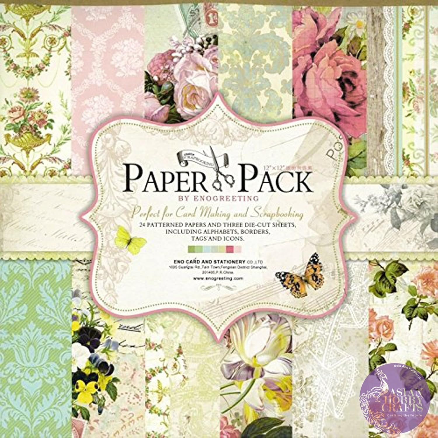 Asian Hobby Crafts Paper Pack 12 x12 24 patterned papers and 3 Die Cut ...