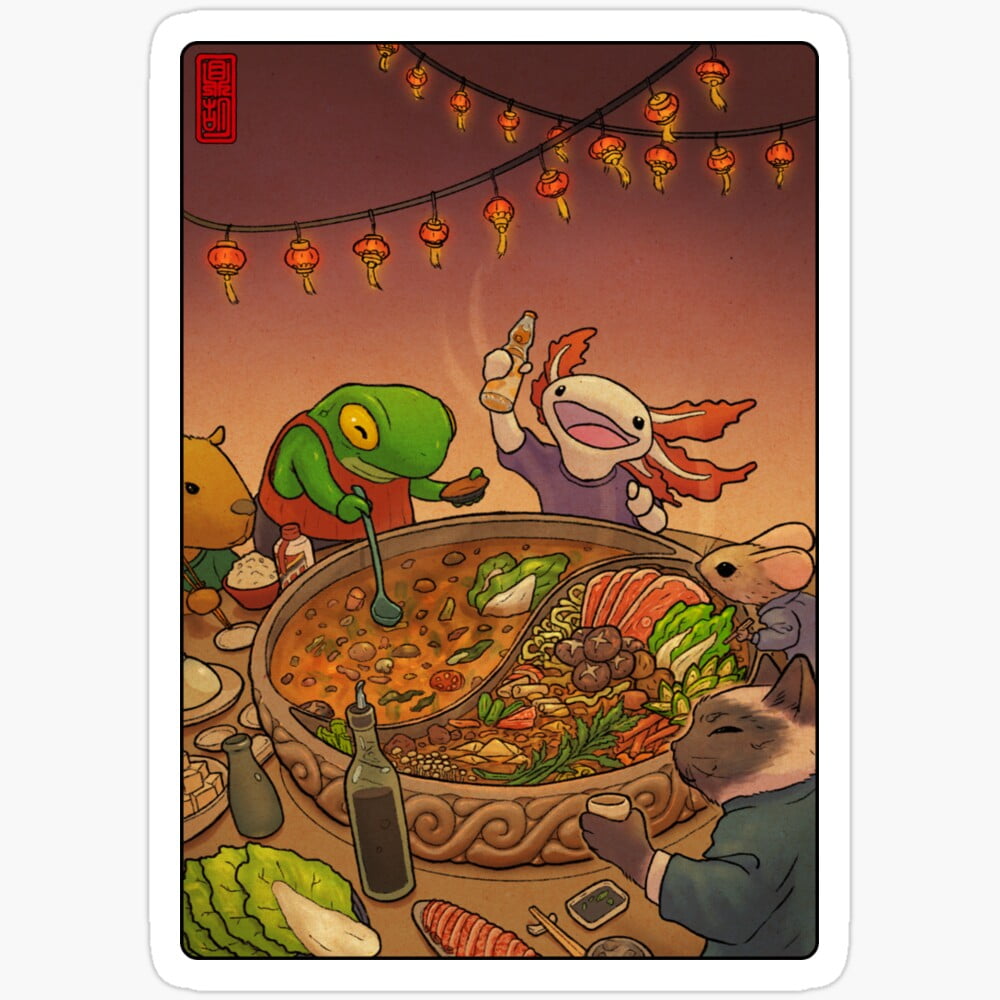 Asian Hotpot Night With Cute Frog, Axolotl, Cat, Mouse, And Capybara ...