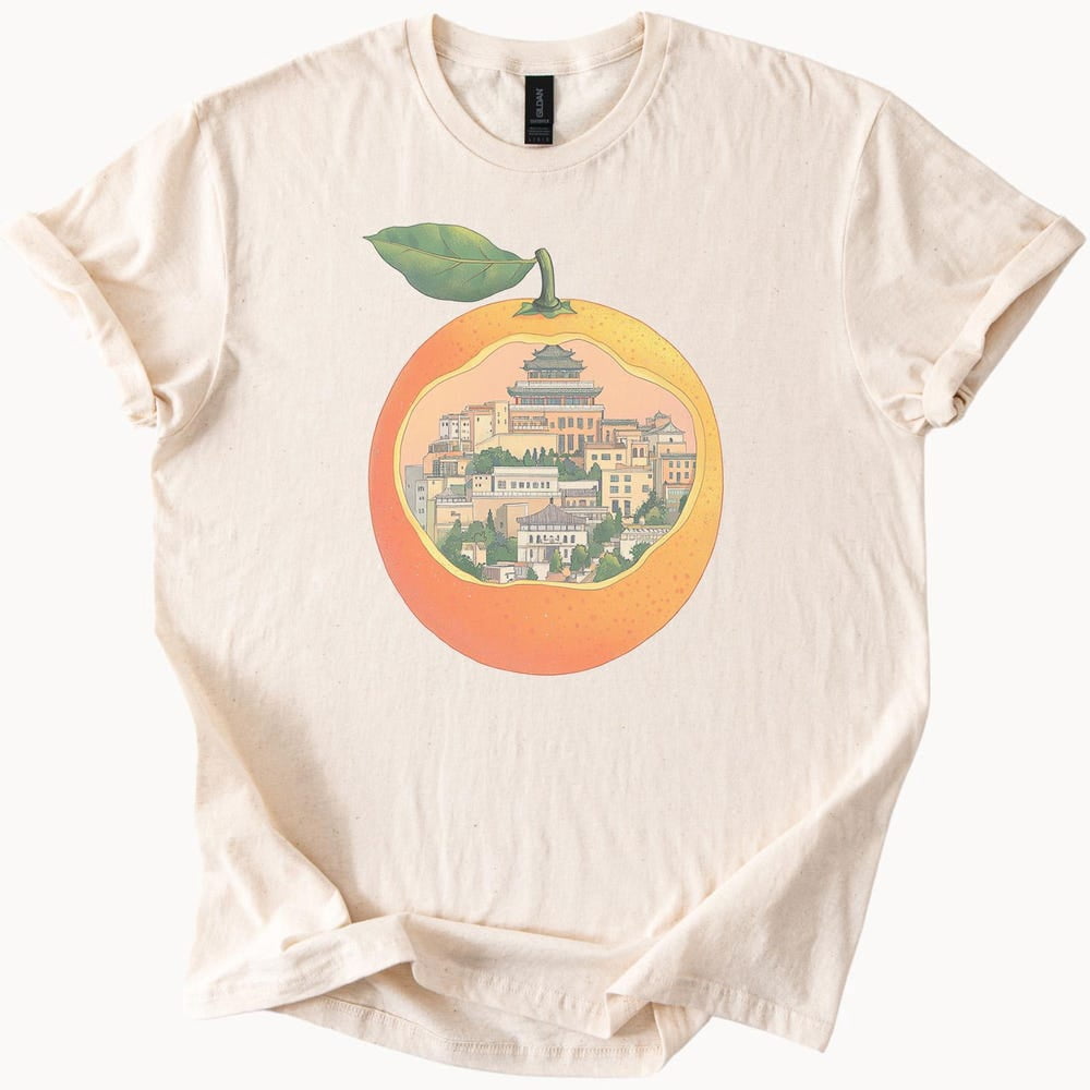 Asian Inspired Cityscape Inside Orange Fruit Graphic Nature ...