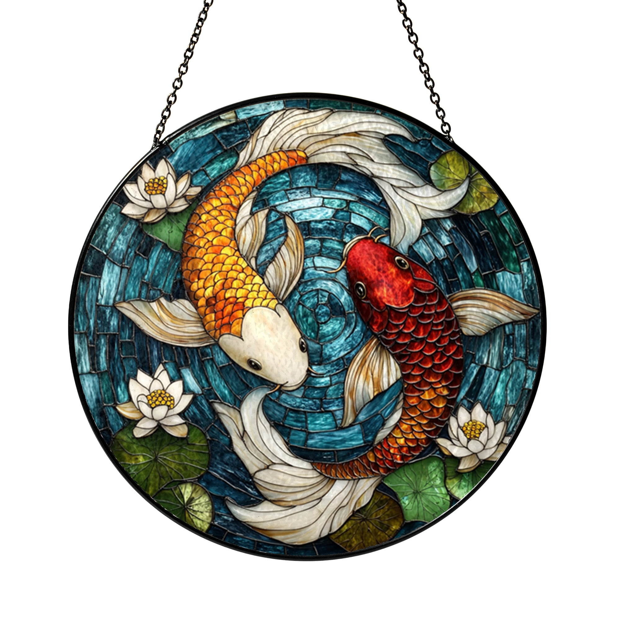 Asian Inspired Koi Fish Yin Yang Acrylic Stained Glass Style Suncatcher ...