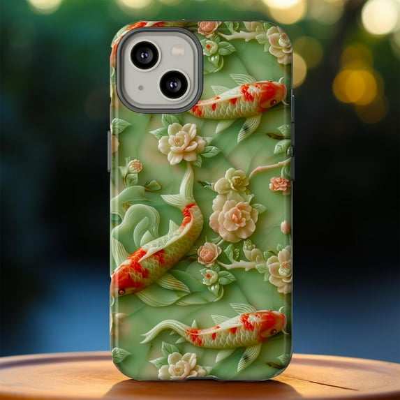 Asian Jade Carving Koi Fish Pond Marble Art Phone Case 17 16 15 14 13 ...