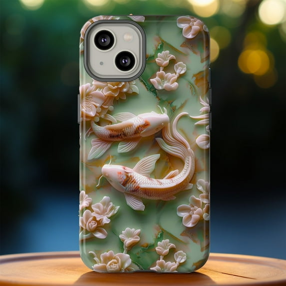 Asian Jade Carving Koi Pink Marble Landscape iPhone Case 17 to 11 Pro Max - Walmart.com