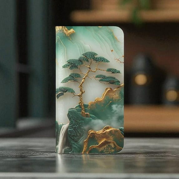 Asian Jade Carving Landscape Art Wallet Flip Phone Case with iPhone 17 ...