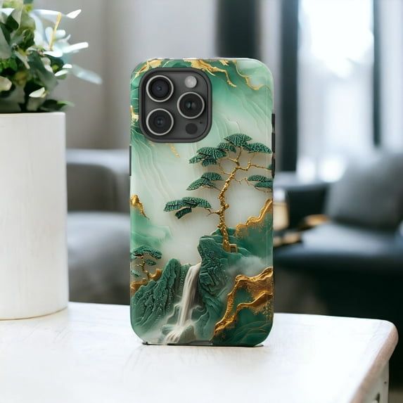 Asian Jade Carving Landscape Heavy Duty Art Phone Case with iPhone 17 ...