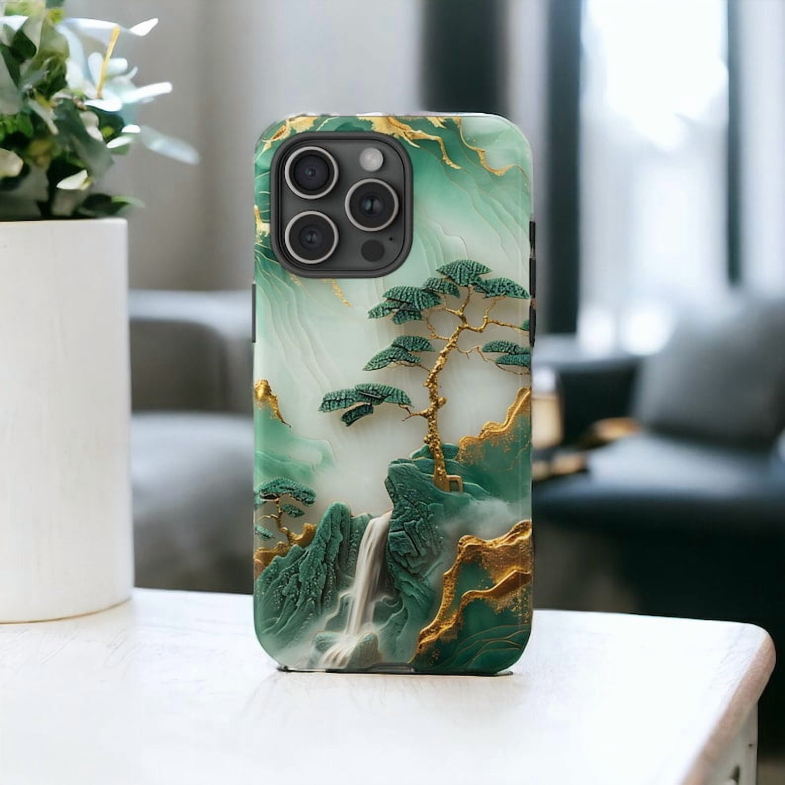 Asian Jade Carving Tough Case with iPhone 11 to 16 Pro Max, Durable ...