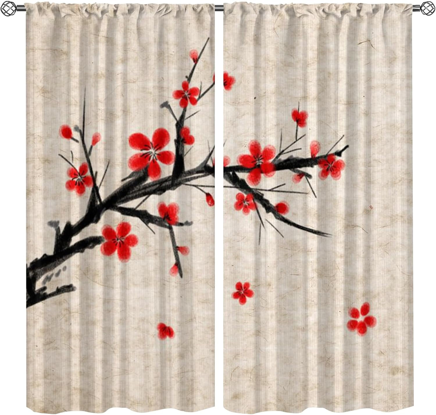 Asian Japanese Style Blackout Curtains 84x84in - Cherry Blossom Floral ...