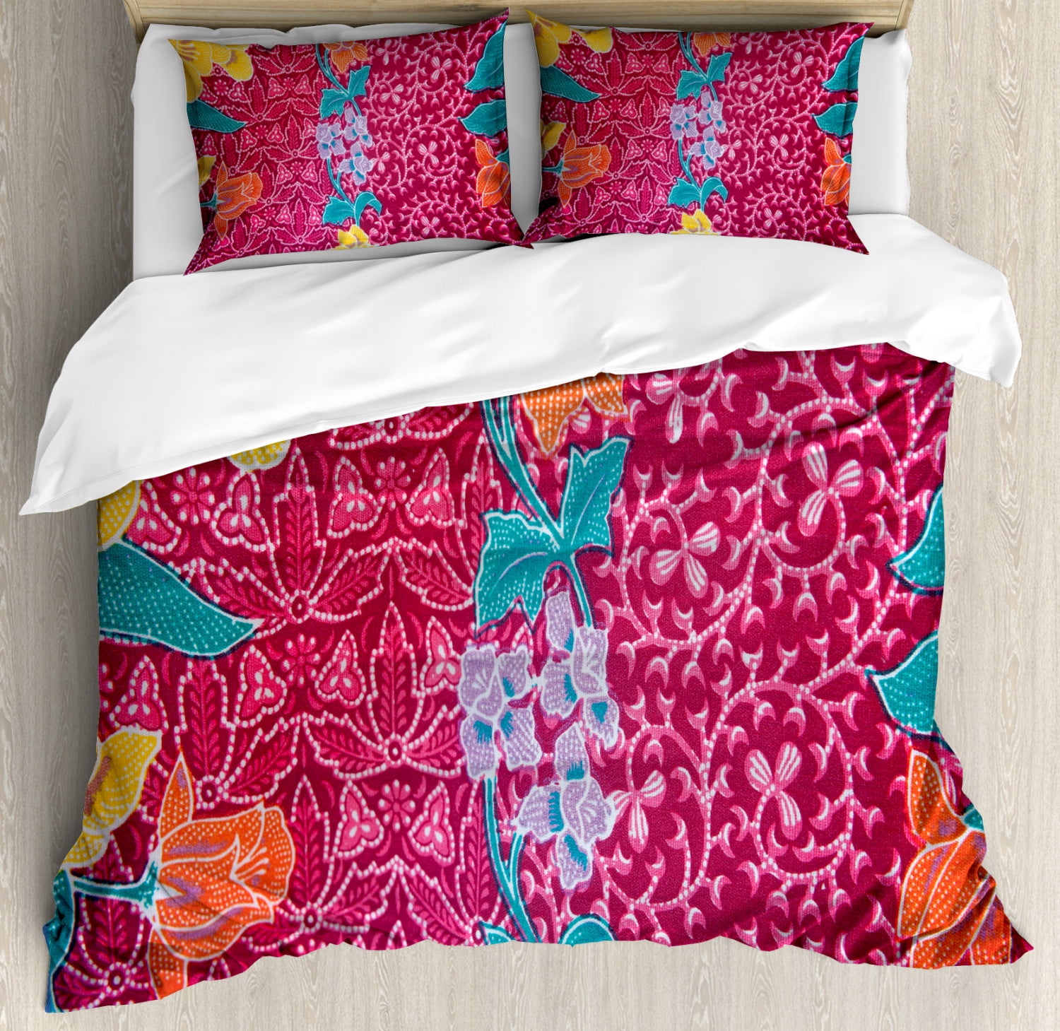 Asian King Size Duvet Cover Set, Colorful Blossoms in the Style of ...